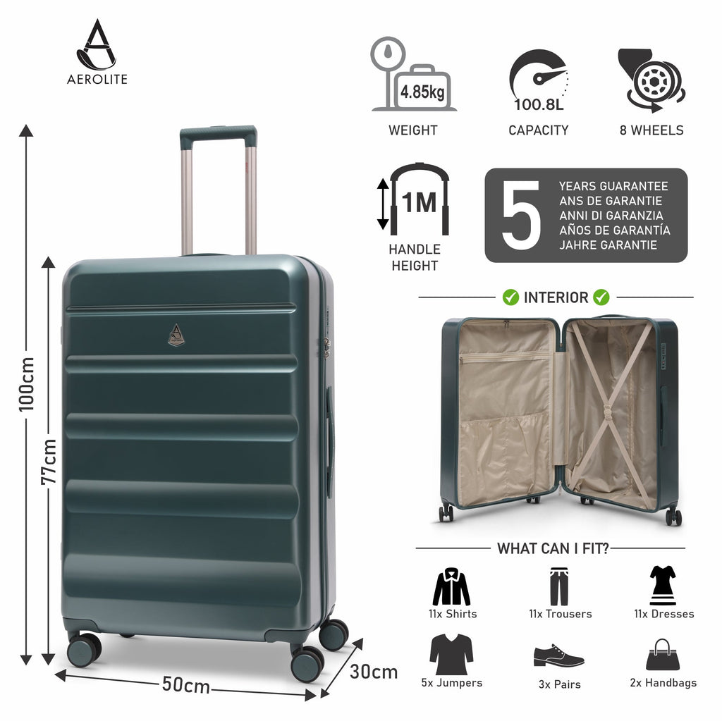 Aerolite Large 28" 100L Lightweight ABS Hard Shell Suitcase, 4 Dual Wh – USB International Ltd