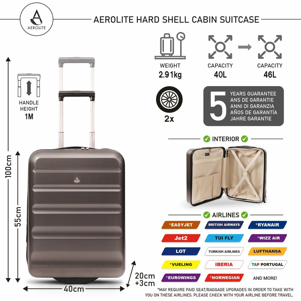 Aerolite 55x40x20-23cm Expandable Cabin Luggage | Ryanair & Wizz Air ...