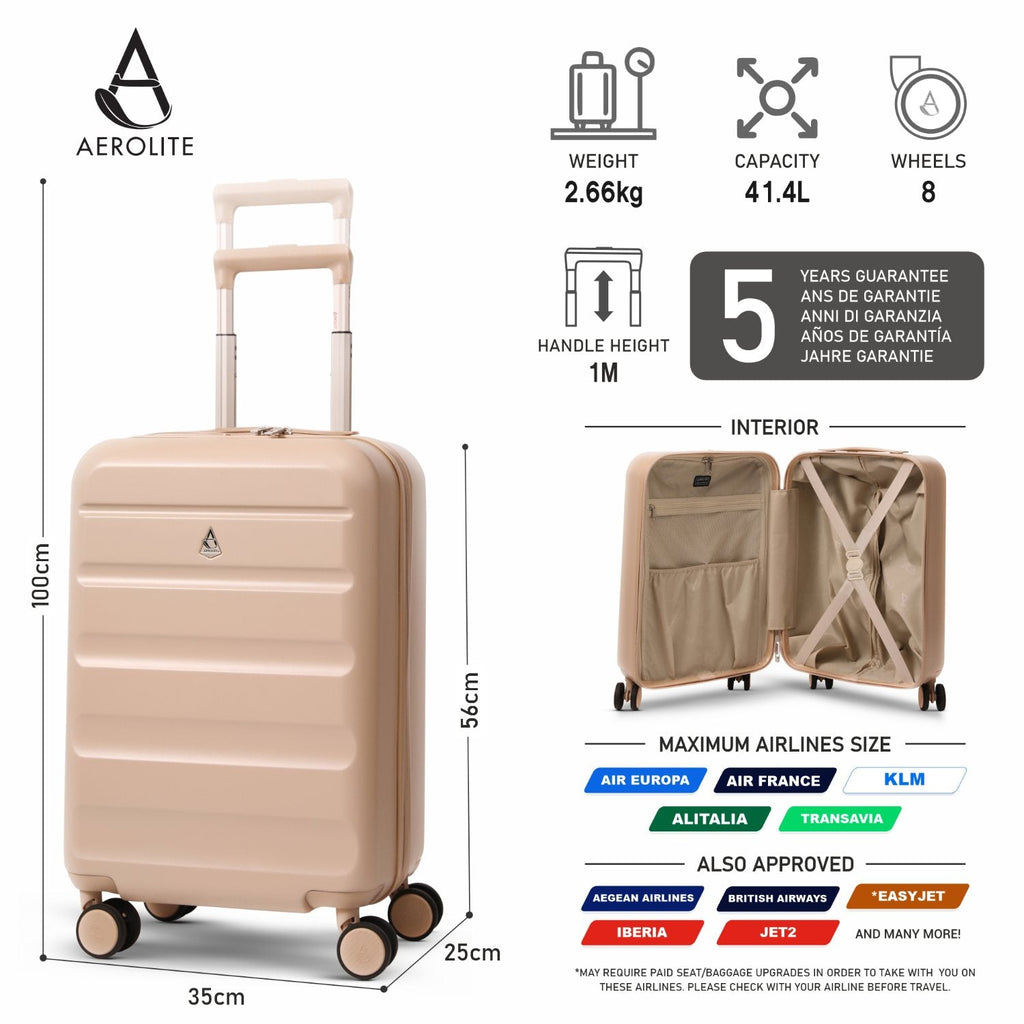 Aerolite 55x35x25cm Cabin Luggage with Spinner Wheels & TSA – USB ...