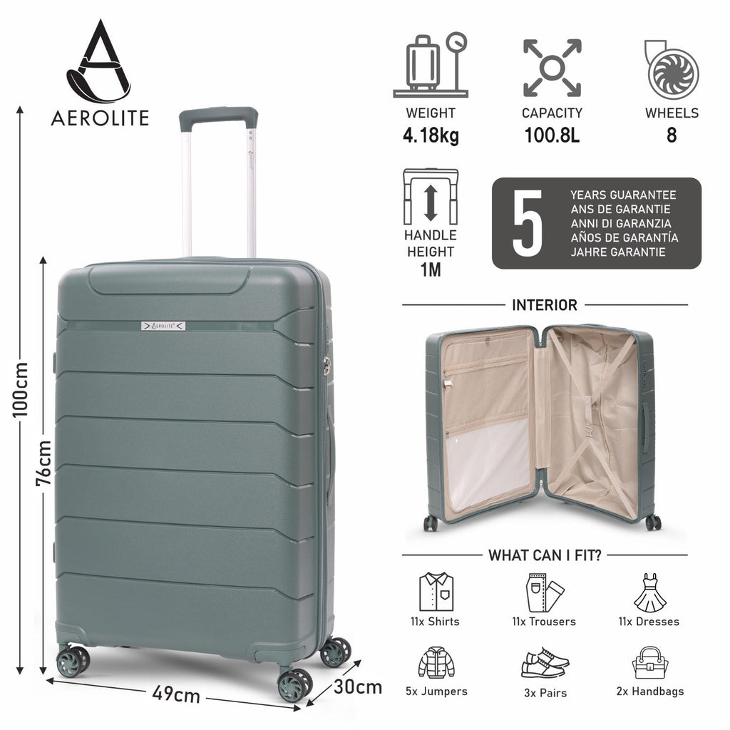 Aerolite 28” Large 100L Lightweight Polypropylene (PP) Check-In Suitca – USB International Ltd